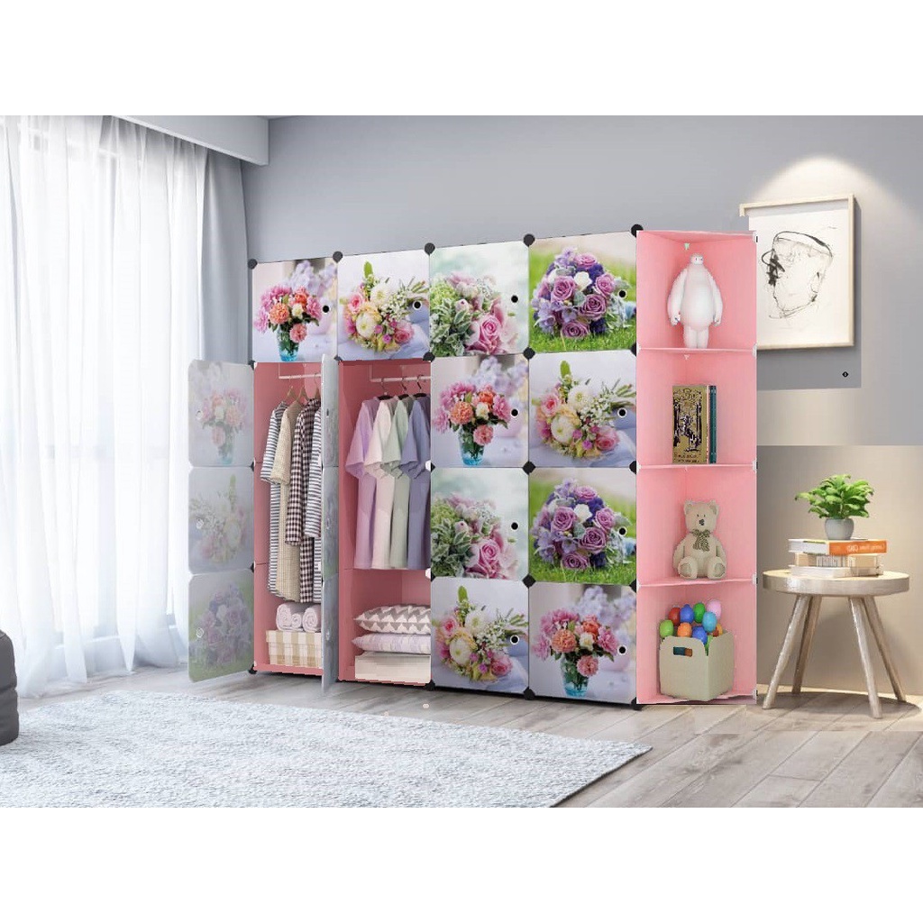 [READY STOK] FLOWERY ROSES PINK 16C DIY Rack Storage Cabinet Wardrobe ...