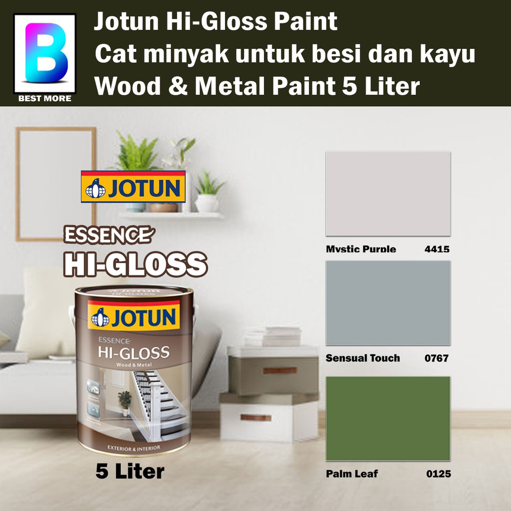 Jotun Hi-Gloss Wood And Metal Paint 5 Liter Mystic Purple 4415 / Sensual Touch 0767 / Palm Leaf ...
