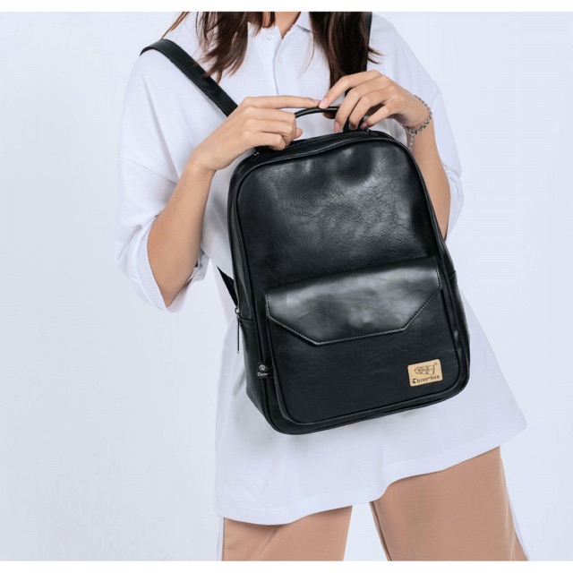 Three-box women's leather backpack, small form, unique small 2-strap ...