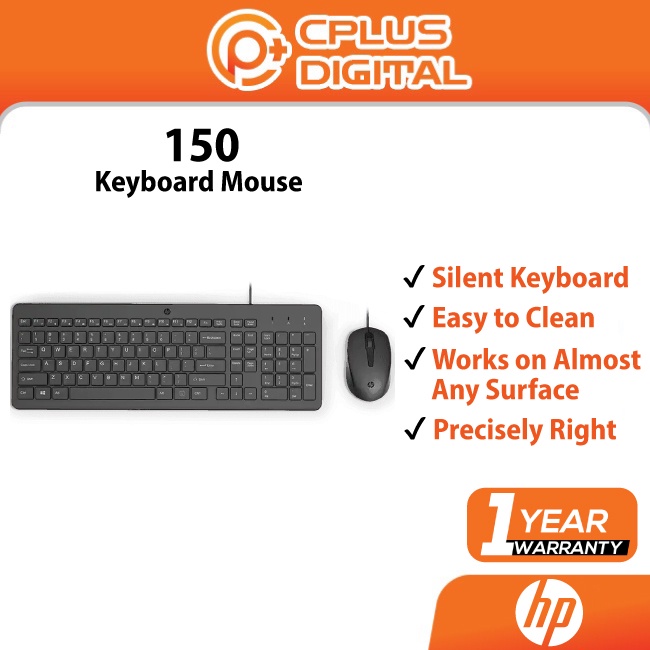 HP 150 Wired Keyboard and Mouse Combo with 12 Shortcut Keys and USB ...