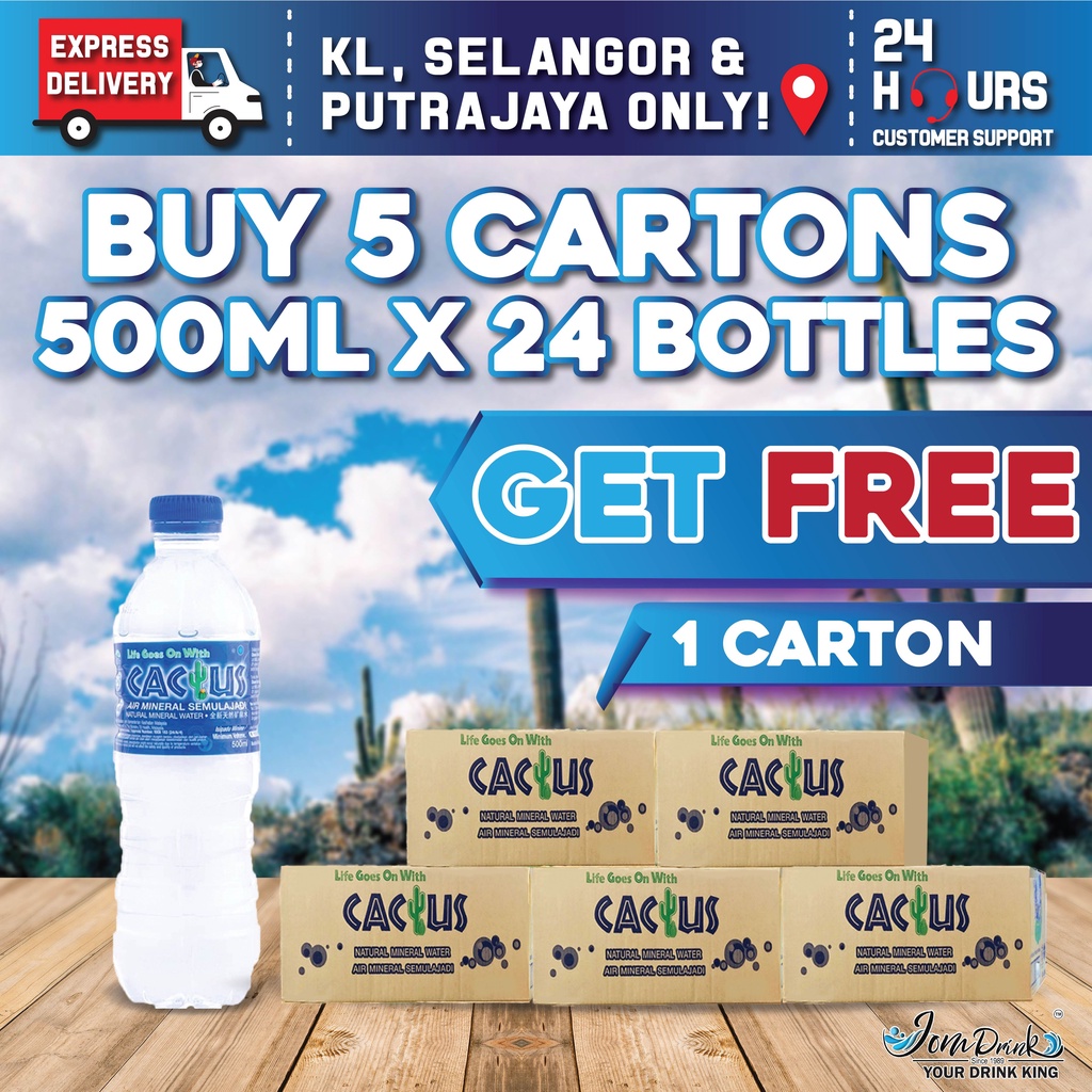 BUNDLE OF 5 CARTONS : CACTUS MINERAL WATER 500ML x 24 BOTTLES | Shopee Malaysia
