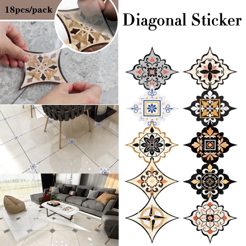 18Pcs Floor Tile Stickers Self Adhesion Waterproof Decorative Diagonal ...
