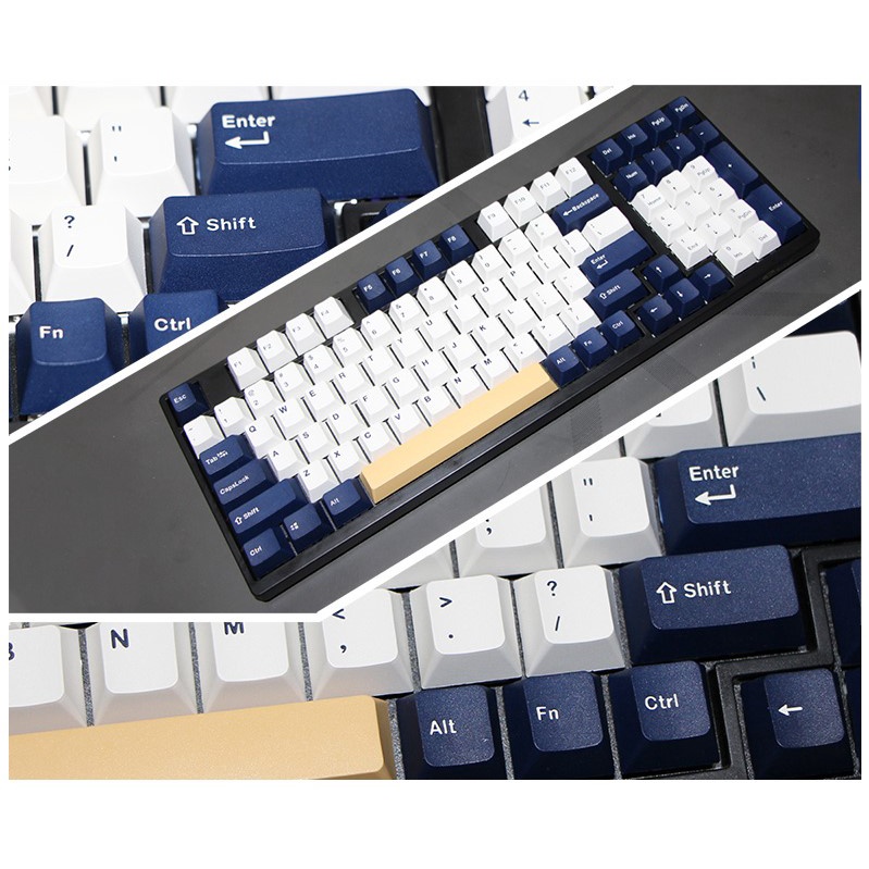 Navy Blue and White PBT OEM Profile 126 Keycaps for Mechanical ...