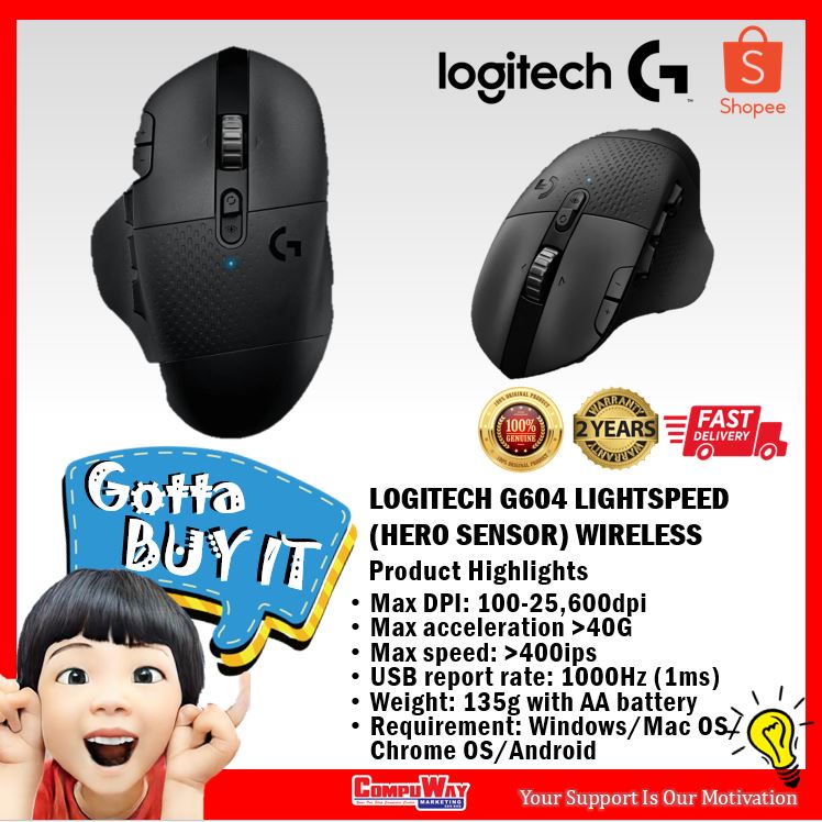 Logitech G604 Lightspeed (Hero Sensor) Wireless Gaming Mouse | Shopee Malaysia