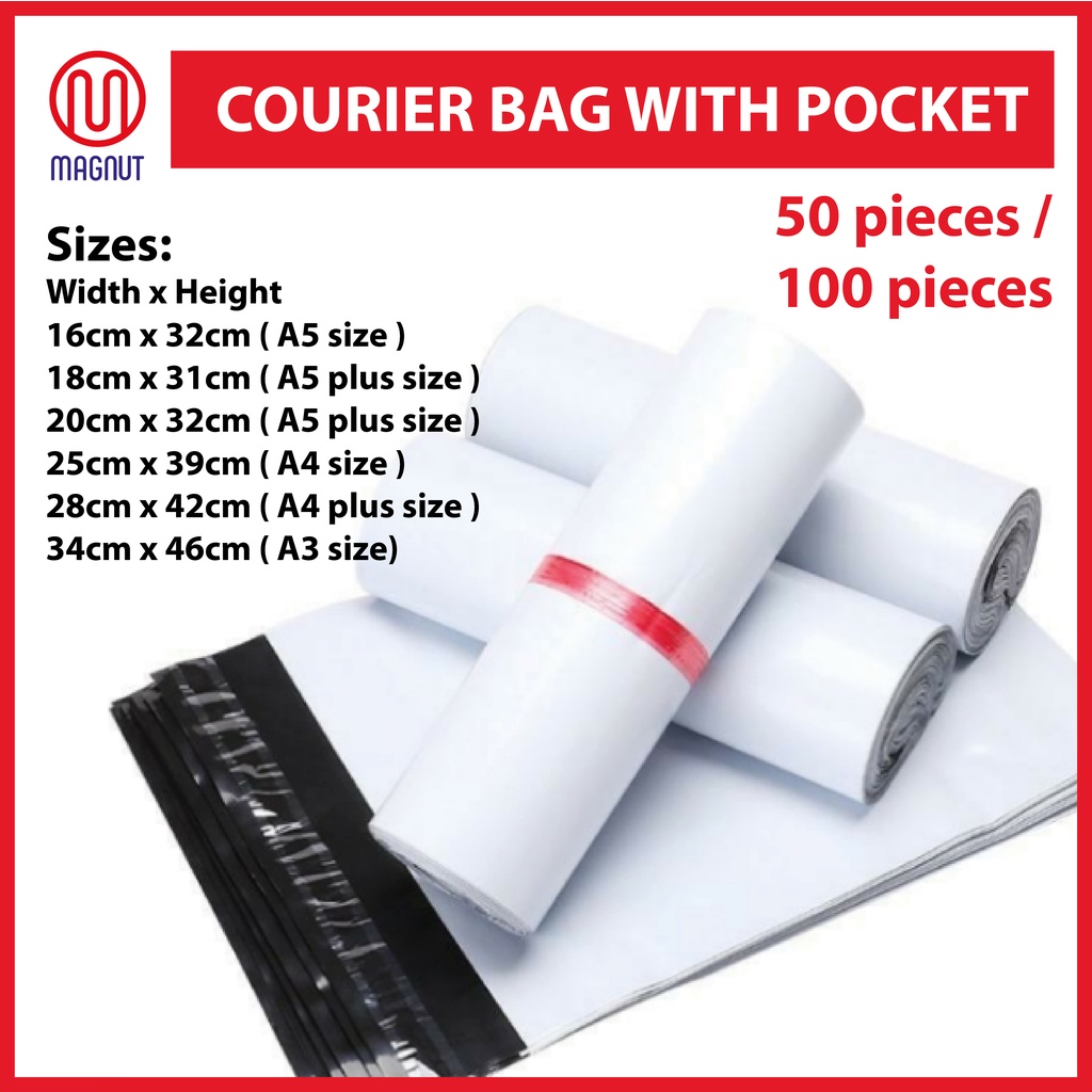 100pcs - White Courier Bag with Pocket / Beg Kurier /Flyer Plastic Bag ...