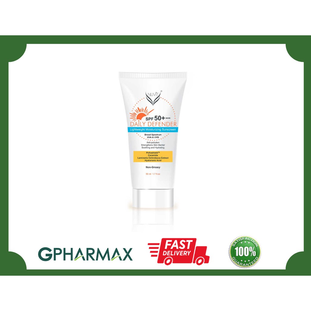 Nuvit SPF 50+ UVA/UVB Daily Defender Lightweight Moisturizing Sunscreen ...