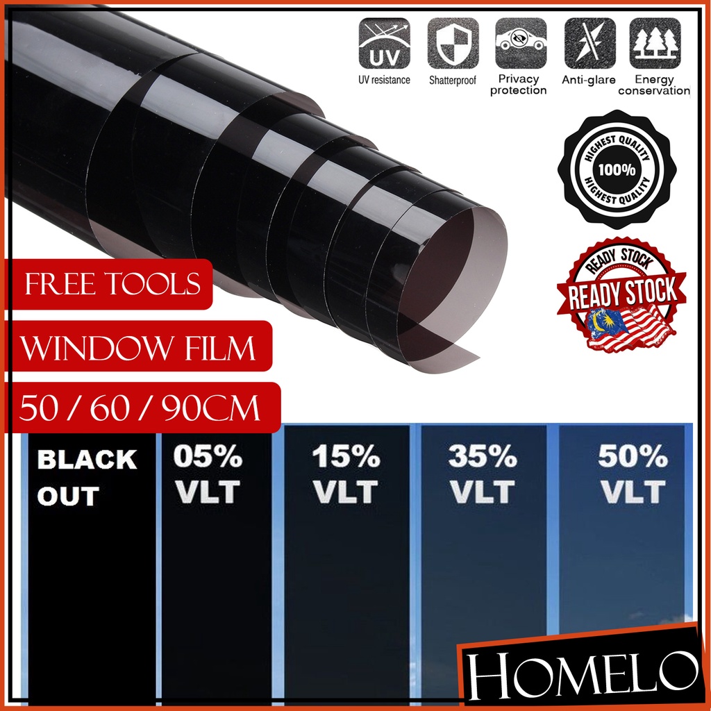 Homelo Privacy Window Tinted Film Fully Black Film UV Tint Hitam Rumah ...