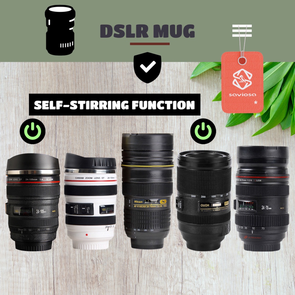 Stainless Steel Self Stirring DSLR Camera Lens Coffee Mug Travel ...
