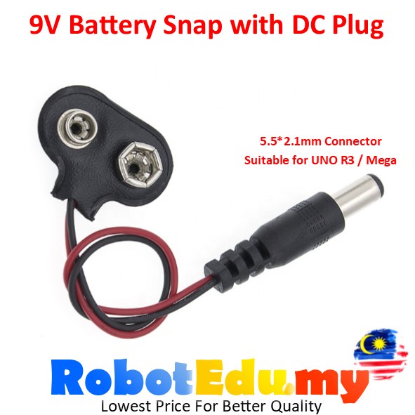 9V Battery Holder Connector Snap 2.1mm DC Plug Adapter T Type for ...