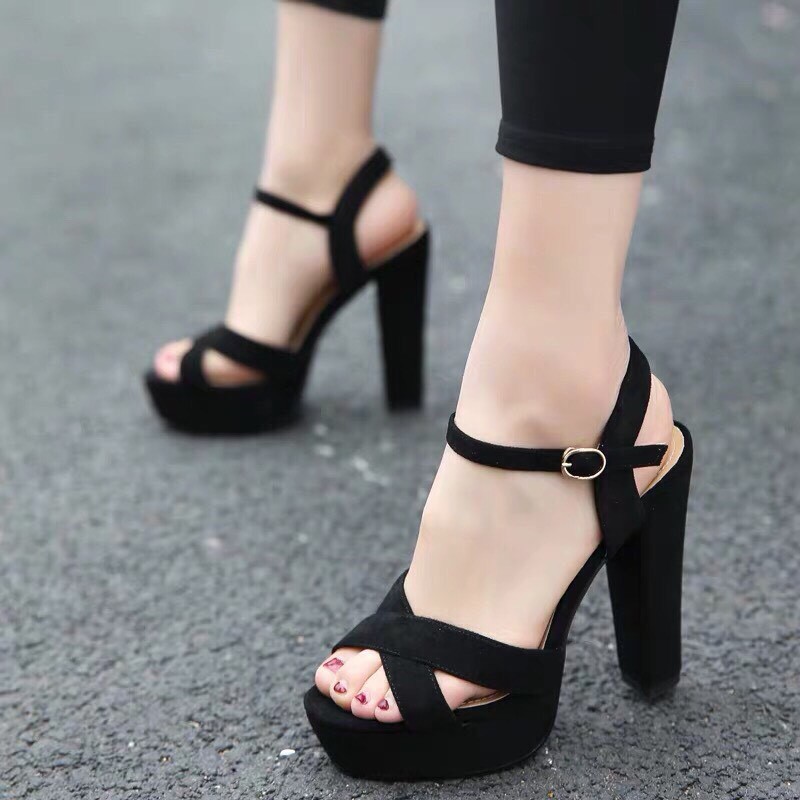 11cm high heels with double cross straps and open heels (with real ...