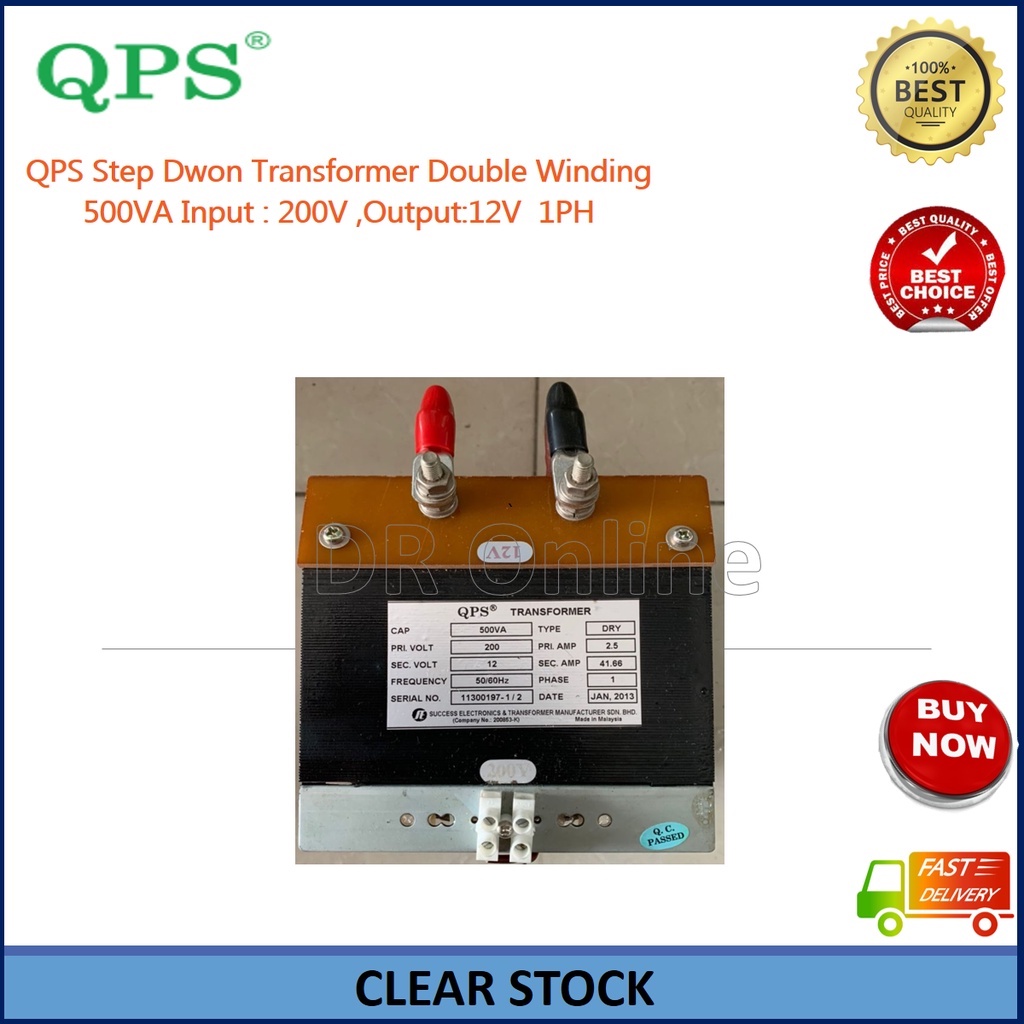 QPS STEP DOWN TRANSFORMER DOUBLE WINDING 1PHASE 500VA INPUT 200V OUTPUT ...
