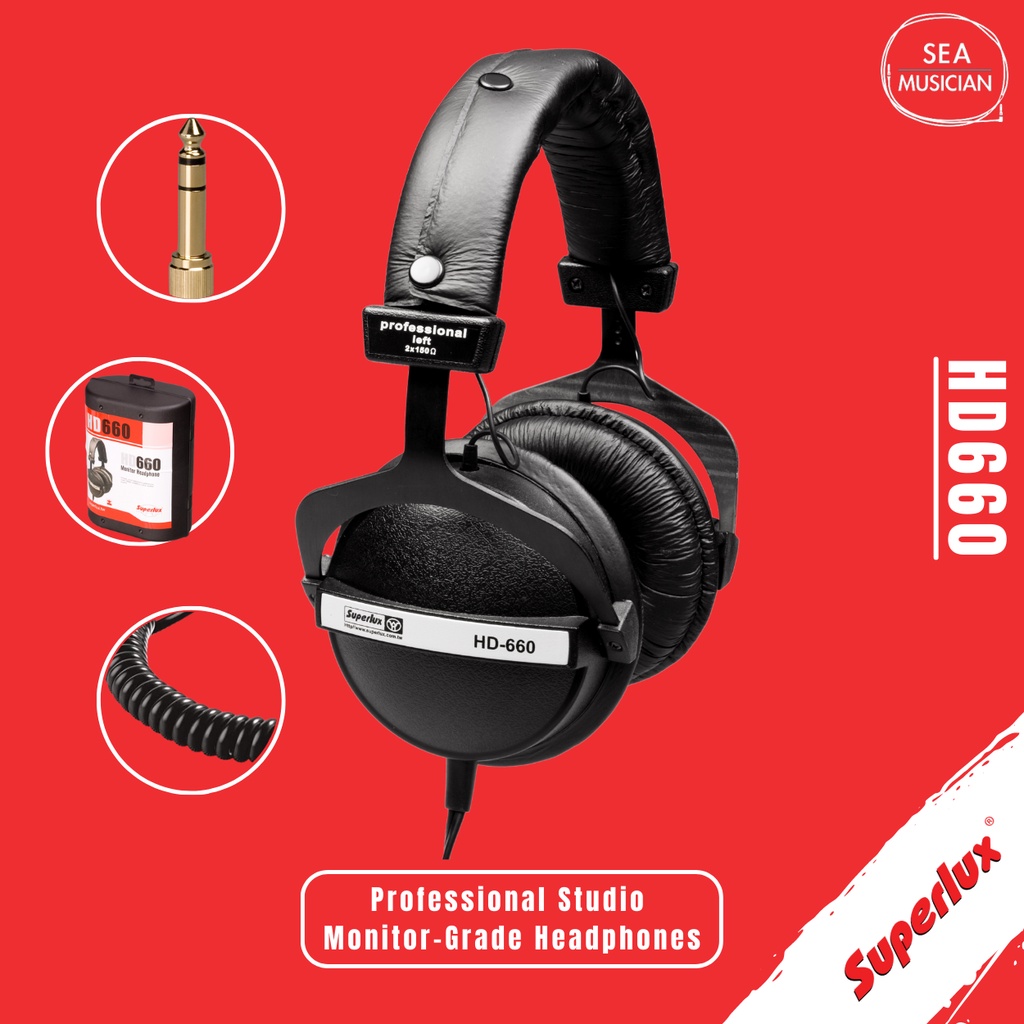 SUPERLUX HD660 CLOSED DYNAMIC STEREO PROFESSIONAL MONITORING HEADPHONE (HD 660/ DJ HEADSET NOISE ...