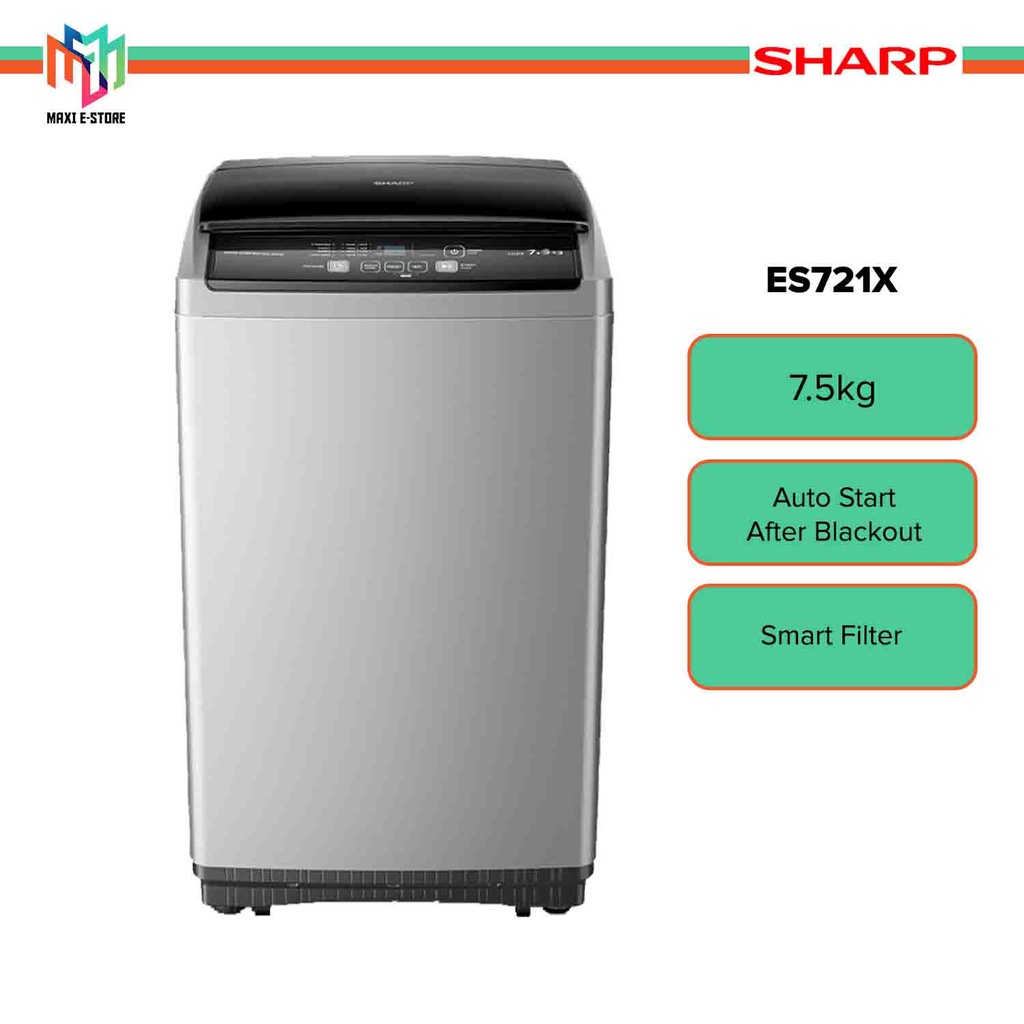 Sharp ES721X 7.5kg Washing Machine Stainless Steel Drum Fuzzy Control ...