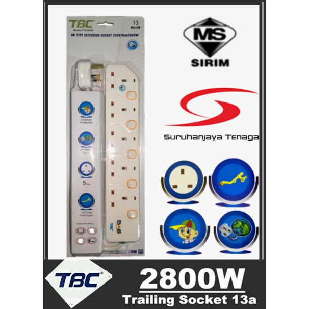 TBC 2800W Trailing Socket / Extension Socket 5G ( Sirim ) Premium TTS Portable | Shopee Malaysia