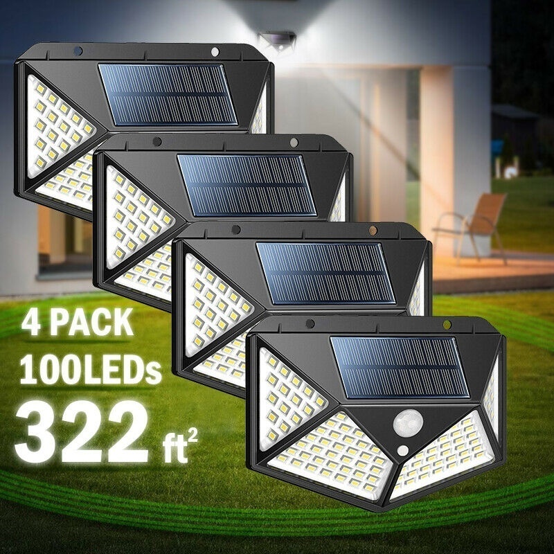 4PCS 100 LED Solar Light Outdoor Solar Wall Lamp PIR Motion Sensor Lamp Waterproof Solar Light ...