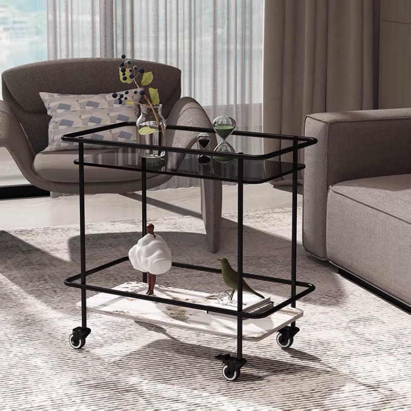 Glass movable trolley wine cart sofa side cabinet simple dining cart ...