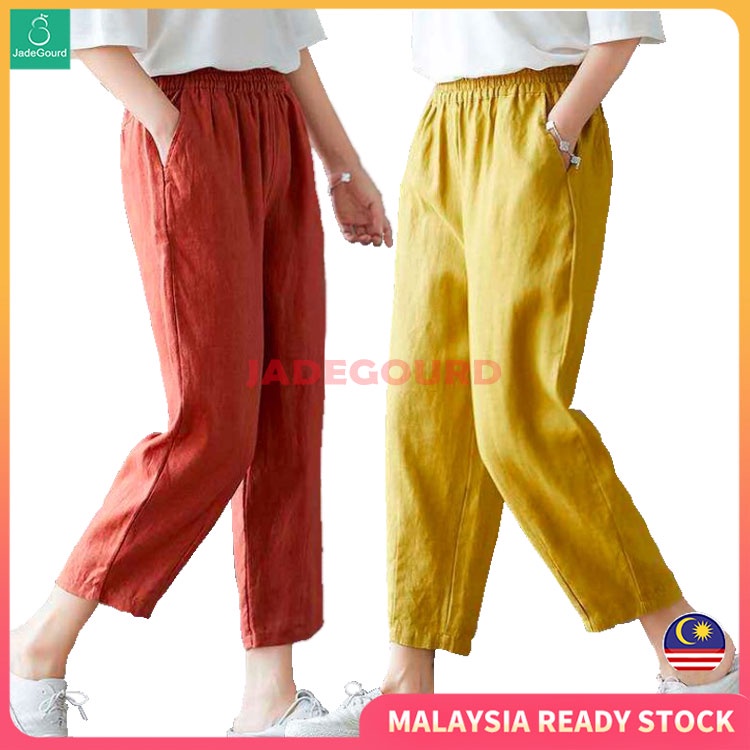 JadeGourd Ready Stock Women Cotton linen Pants Long Pants Casual Pants ...