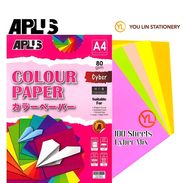 APLUS Assorted Colour Paper Light/Dark/Cyber Colour 100 Sheets | Shopee ...