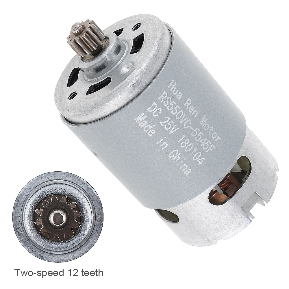 RS550 12V/16.8V/21V/25V 19500 RPM DC Motor with Two-speed 12 Teeth and ...