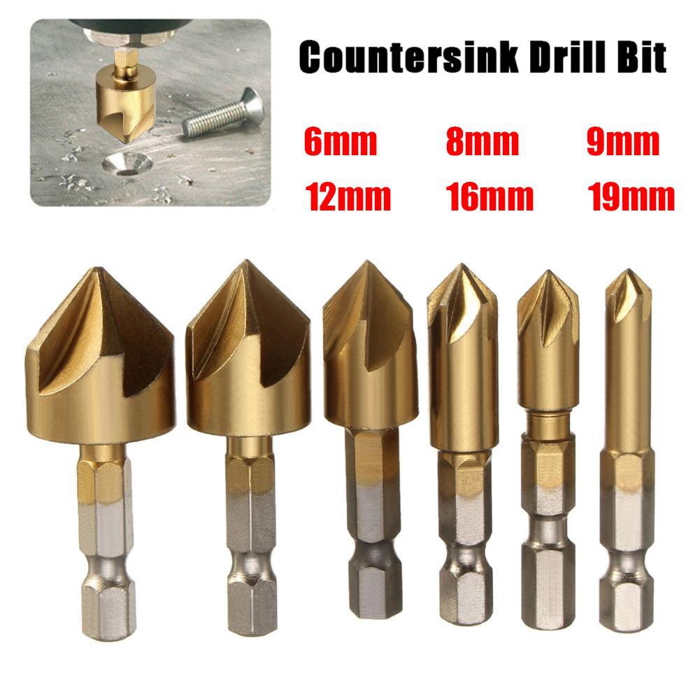 6pcs Chamfer Countersink Set Chamferring Tool Hexagonal Shank Titanium ...