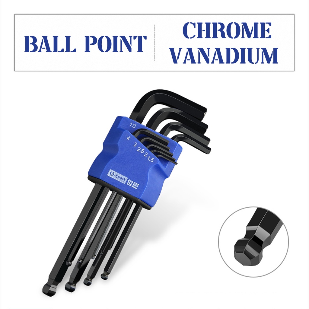 9pc Extra Long-Arm Ball Point Hex Key Set Spanar Panjang With Case L ...