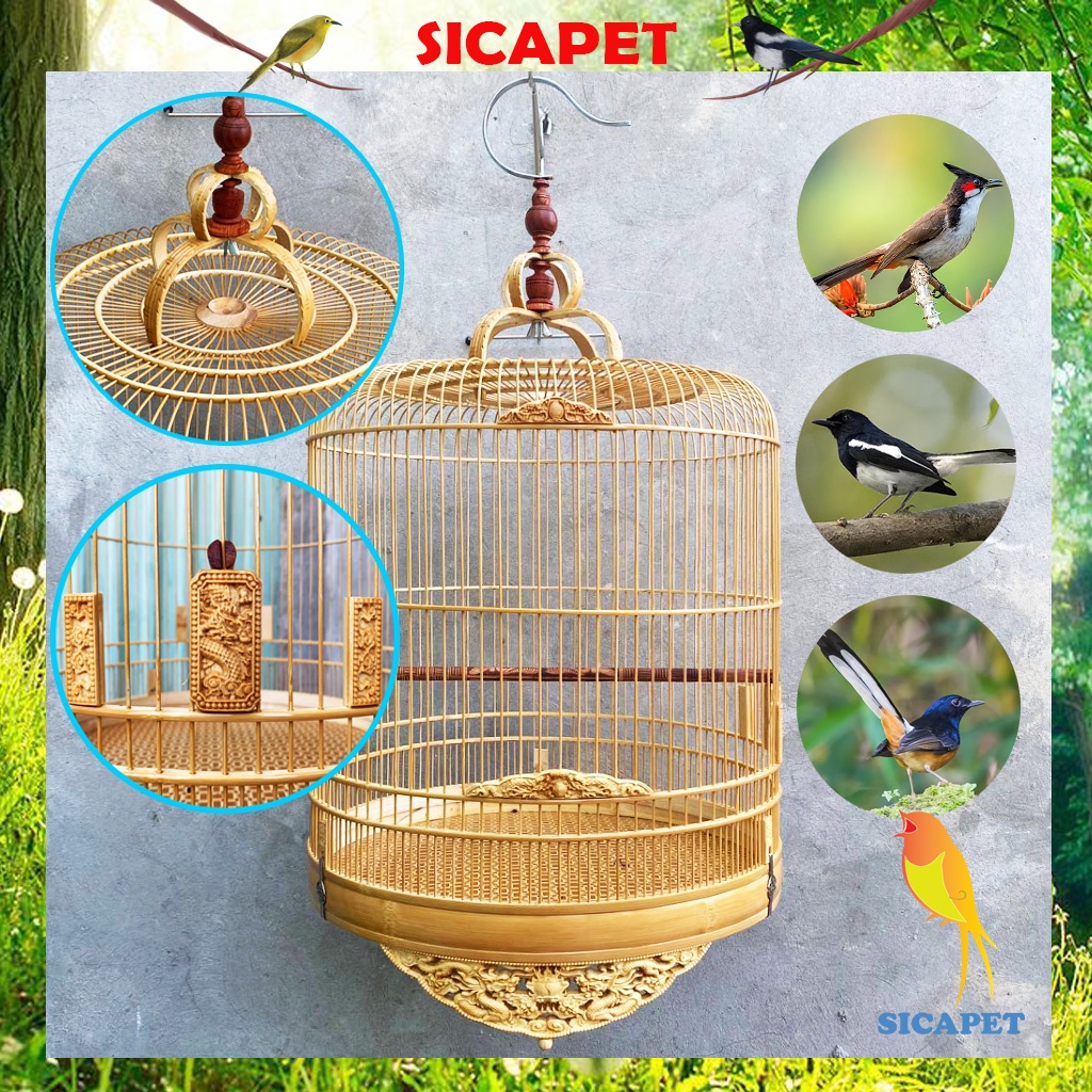 Charcoal Magpie bird cage engraved with beautiful Dragon images ...
