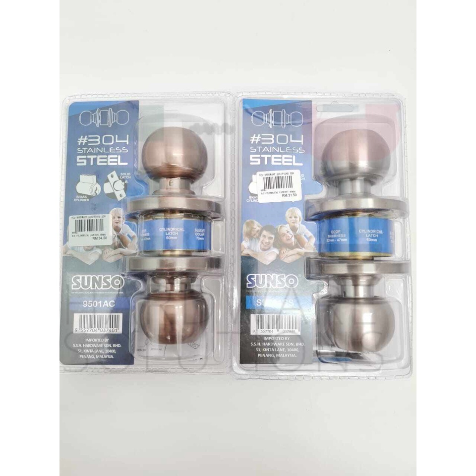 SUNSO CYLINDRICAL KNOBSET LOCK FOR DOOR STAINLESS STEEL HEAVY DUTY ...