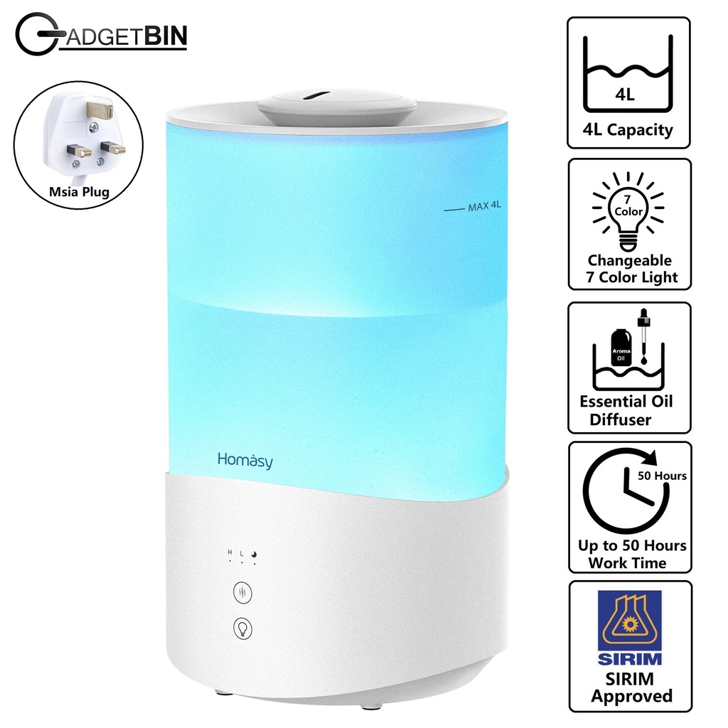 [SIRIM] Homasy 2.5L /4L Cool Mist Humidifiers Diffuser Essential Oil ...
