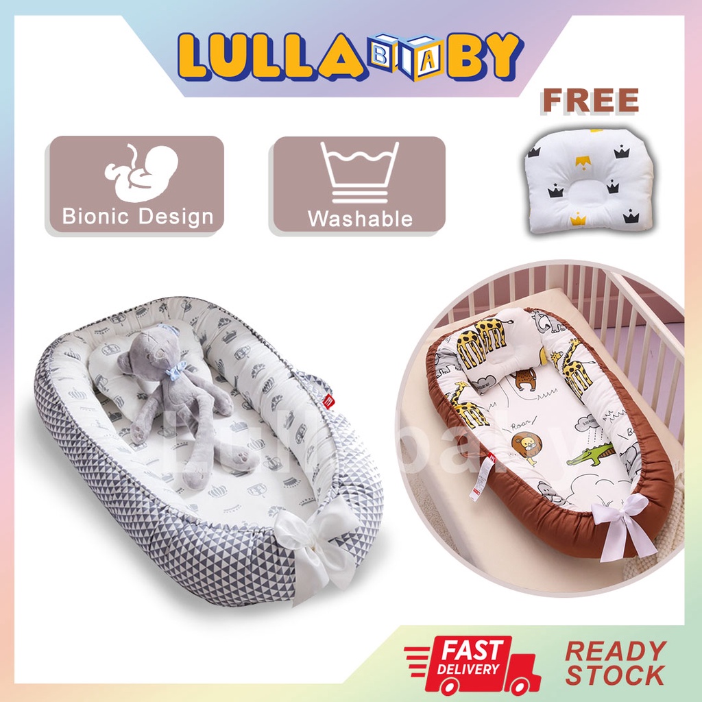 🔥READY STOCK🔥 Baby Nest Bed with Pillow Cotton Baby Bed Portable Crib ...