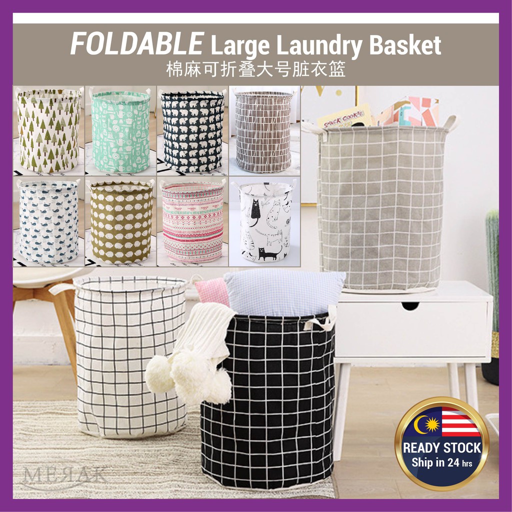 Foldable Large Laundry Basket Home Storage Bucket Bakul Dobi Besar Beg ...