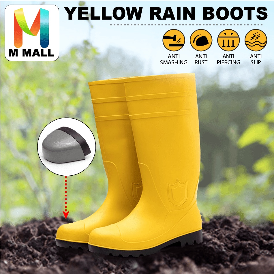 M MALL HL YELLOW S/RAIN BOOTS W/STEEL TOE PLATE Safety Rubber Boot | Safety Shoe | Kasut Getah ...