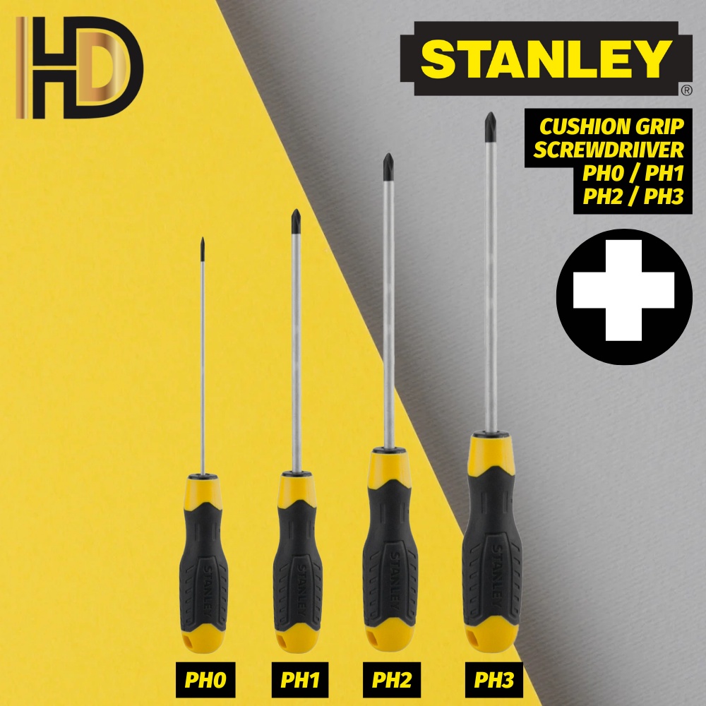 STANLEY Cushion Grip Screwdriver Phillips / 4 Size Optional / PH0 & PH1 & PH2 & PH3 | Shopee ...