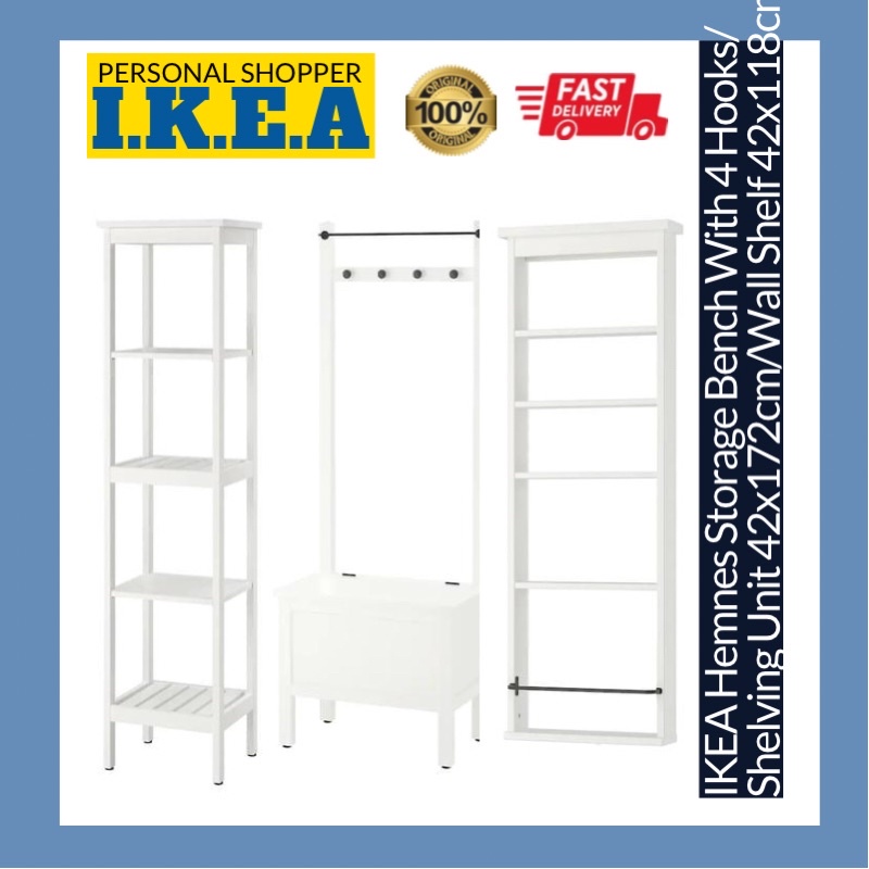 IKEA Hemnes Storage Bench With 4 Hooks Shelving Unit Wall Shelf Storage ...