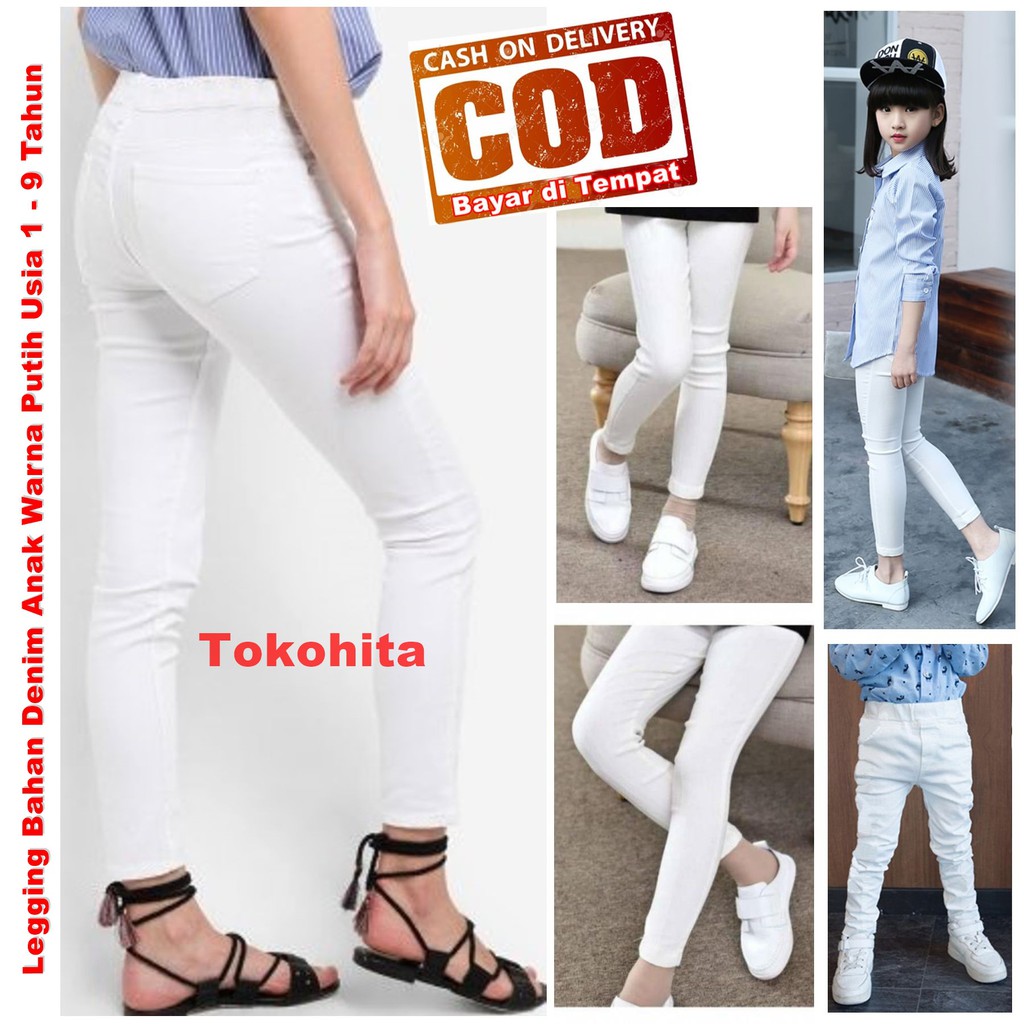 PUTIH White Denim Leggings For Kids (1- 9 Years) | Legging Denim Anak ...