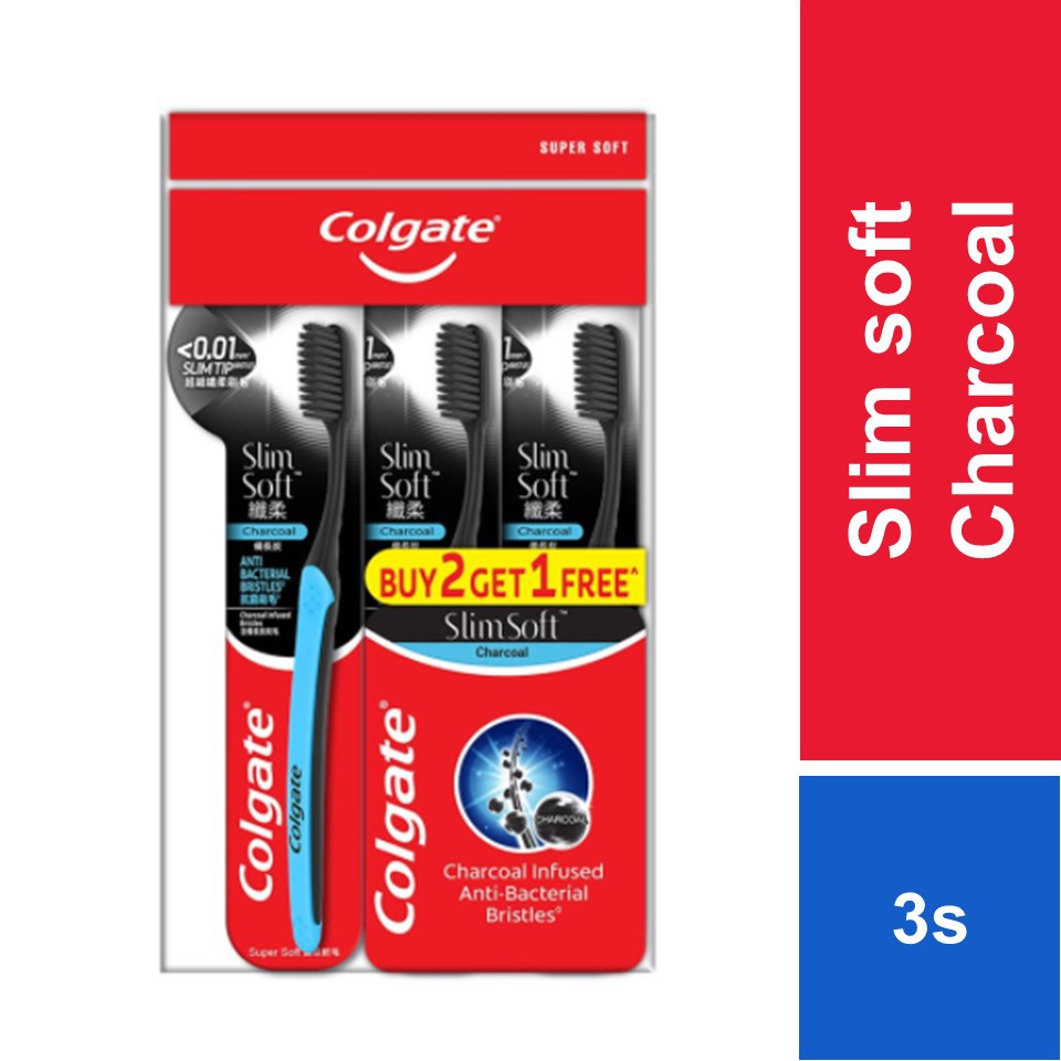 Colgate SlimSoft Charcoal Toothbrush 3s [Valuepack] | Shopee Malaysia