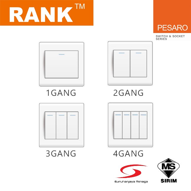 RANK PESARO SERIES SWITCHES 1G 2G 3G 4GANG 1 & 2 WAY SWITCH | Shopee ...