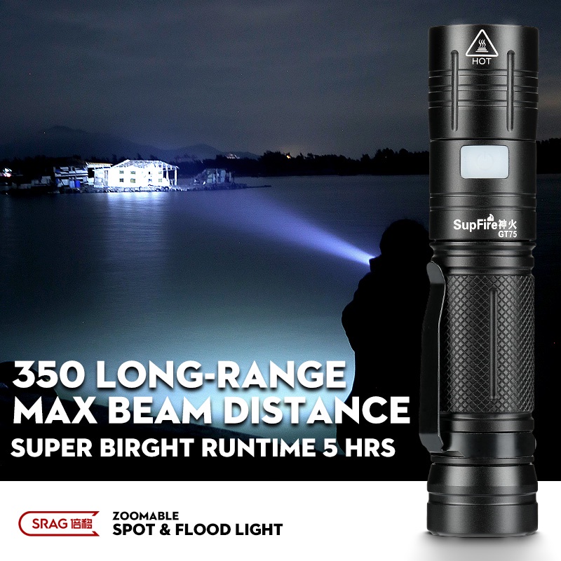 Supfire GT75 Lampu Suluh Jarak Juah LED Zoomable Torchlight ...