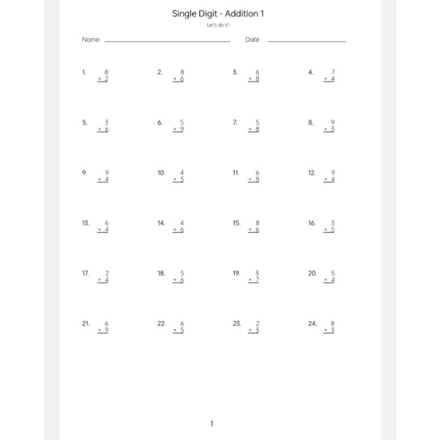 Printable Addition Set (Single digit) | Shopee Malaysia