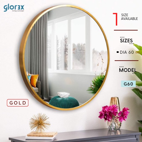 GLOREX (60/80cm) Bathroom Mirror Round Mirror Wall Mirror Dressing Mirror Cermin Bulat Cermin ...
