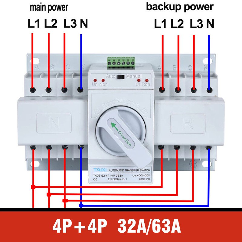 Taixi ATS 2P 49P 40A 63A 230V 400V Mini Breaker MCB Dual Power Auto Transfer Switch Automatic ...