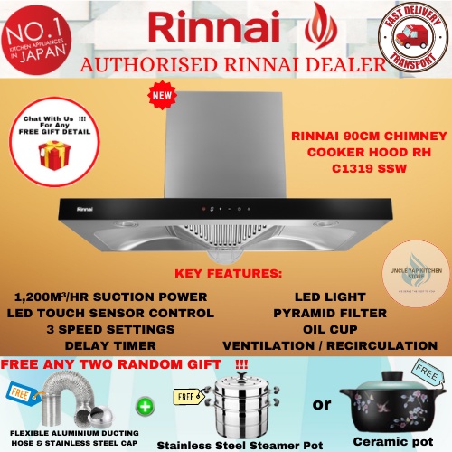 RINNAI 90cm chimney cooker hood RH C1319 SSW | Shopee Malaysia