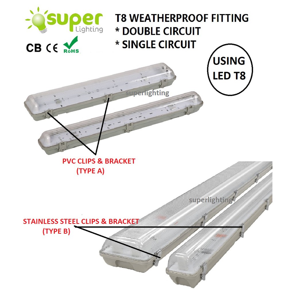 4ft Anti Corrosive/Weatherproof LED Single/Double Circuit Casing For T8 ...