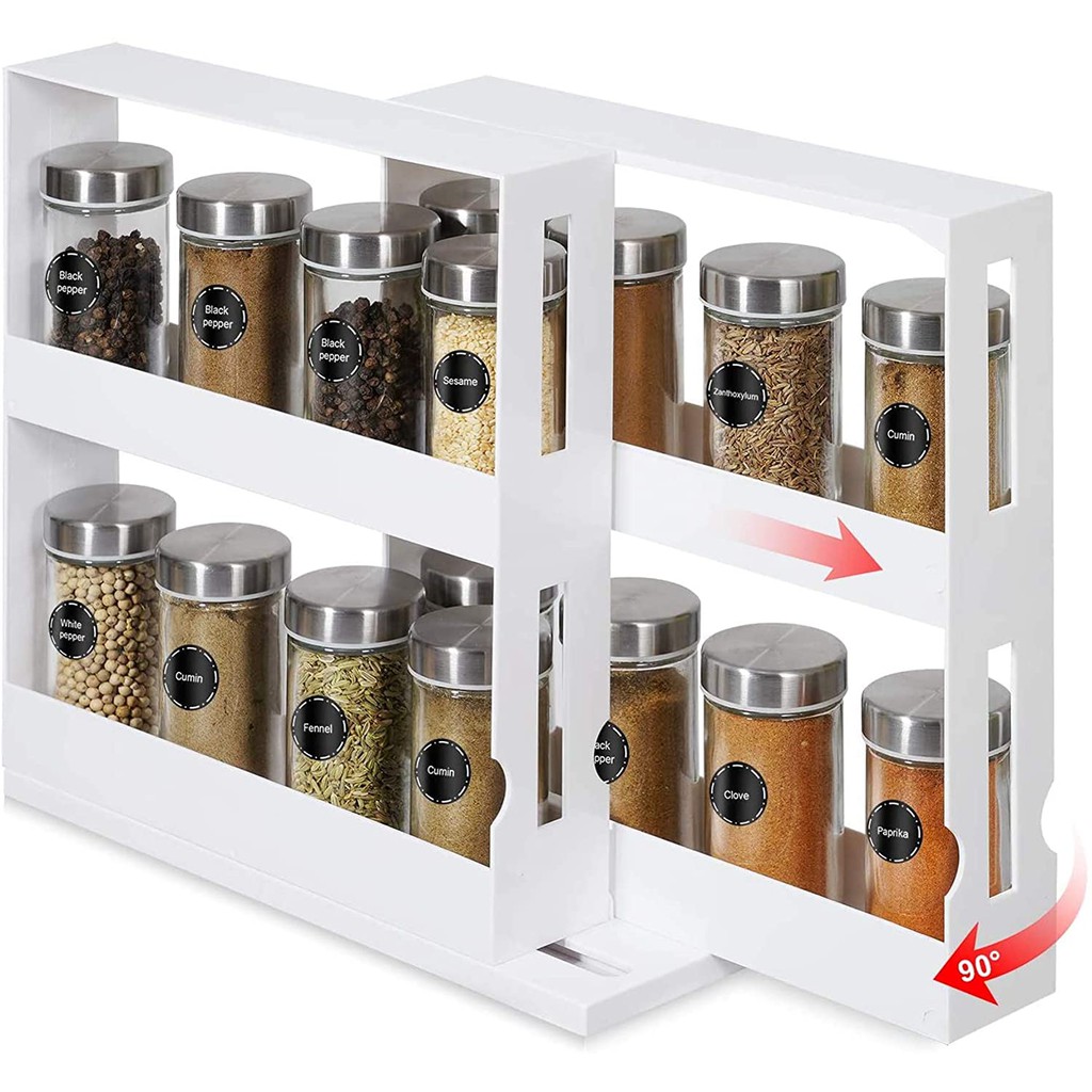 🇲🇾👶🏻2 Tier Spice Jar Rack Rotating Cupboard Organisers Kitchen Storage ...