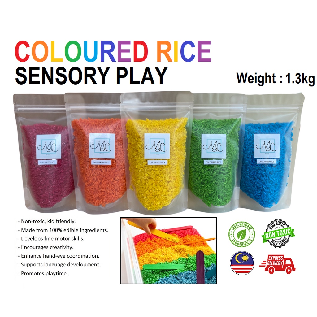 Sensory Play Coloured Rice / Rainbow Rice, 260g x 5 bags (non-toxic ...