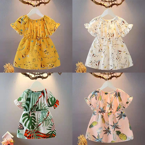 Girls dress baju baby girl floral short sleeve chiffon dresses summer ...