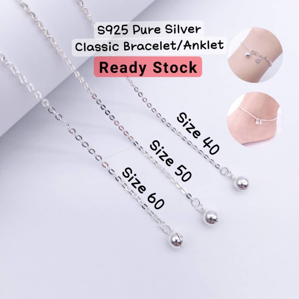 💥READY STOCK💥(DEWASA)s925 pure silver anklet bracelet/perak tulen gelang kaki tangan classic ...
