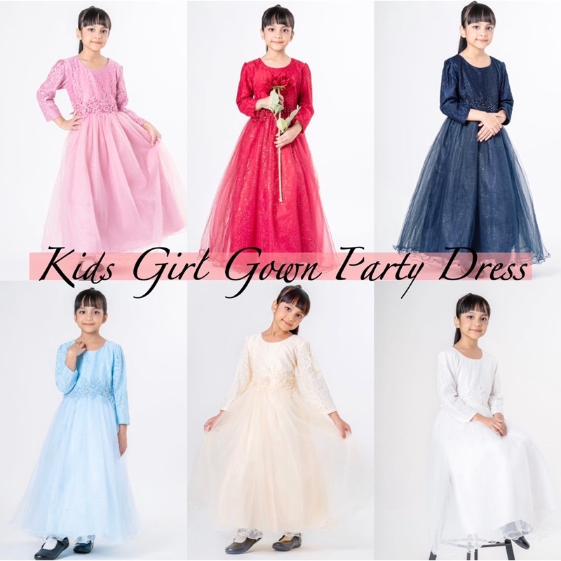 Kids Girl Wedding Gown Flower Girl Party Dress Birthday Gaun Budak ...