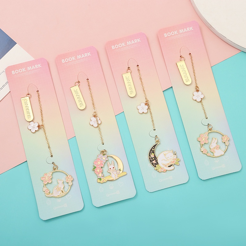 1Pc cartoon cute rabbit bookmark, metal small fresh pendant bookmark ...