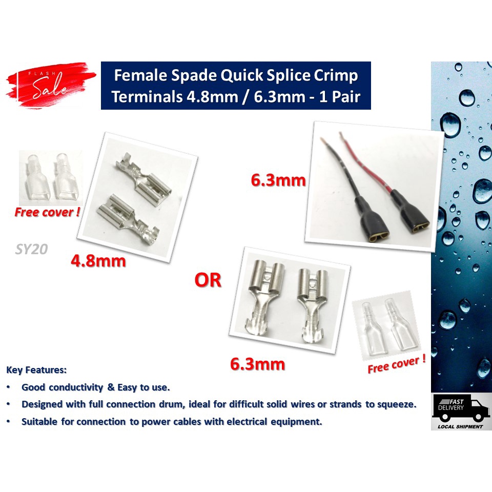 Female Spade Quick Splice Crimp Terminals 4.8mm / 6.3mm Crimp Connector ...