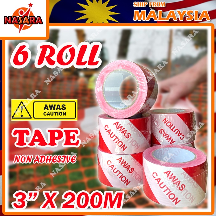 NASARA ~ 6 ROLL ZEBRA WARNING CAUTION TAPE / AWAS TAPE - 3" X 200 METER ...